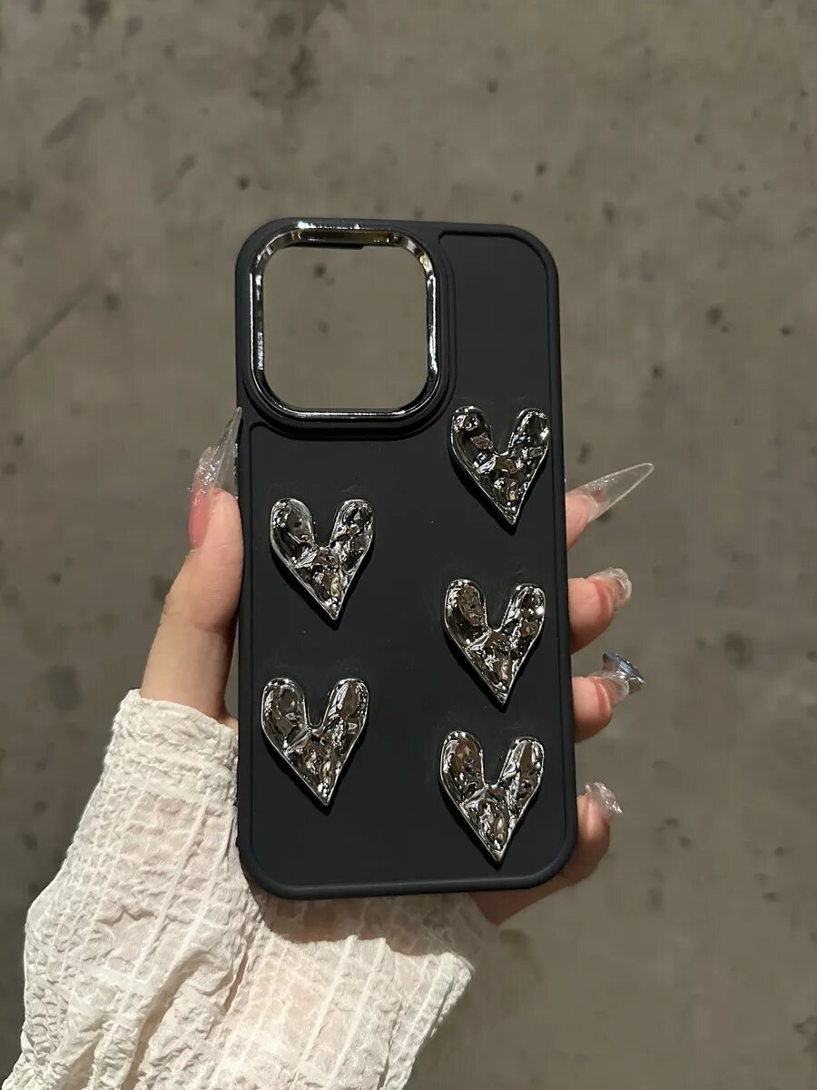 Чехол О'кейси "Сердечки", для iPhone 13 Pro, зеркальный, черный