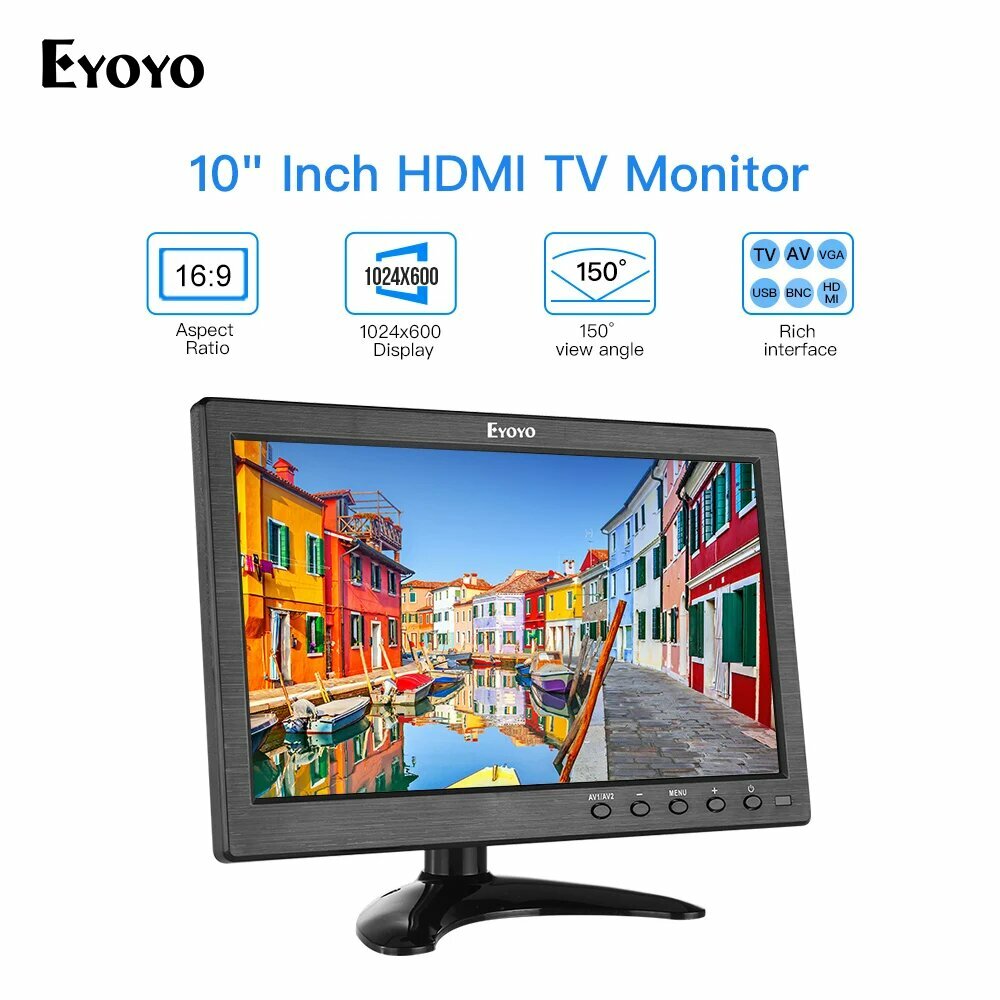 Eyoyo 10-дюймовый маленький TV HDMI монитор 1024x60 0 ЖК-экран с VGA AV USB пульт дистанционного управления дисплей для DVD ПК CC TV системы безопасности