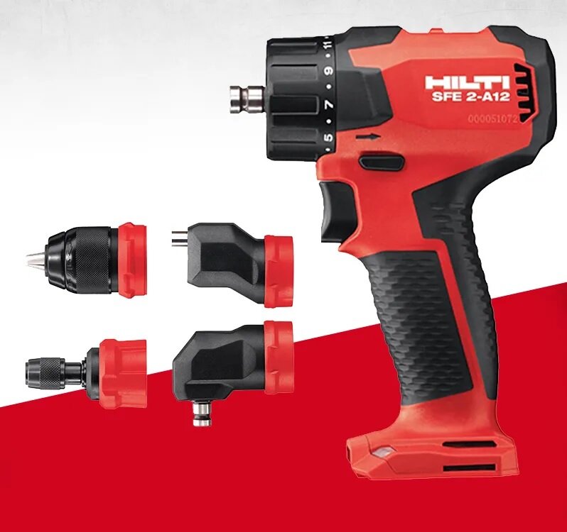 Аккумуляторный дрель-шуруповерт Hilti SFE 2 A 12, с четырьмя патронами для работ в труднодоступных местах ) чемодан #2241417, без ЗУ и АКБ