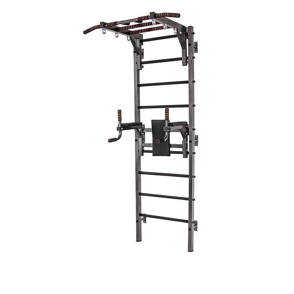 Шведская стенка A1, усиленная до 250 кг, прорезиненные перекладины, для детей и взрослых, черная, сталь