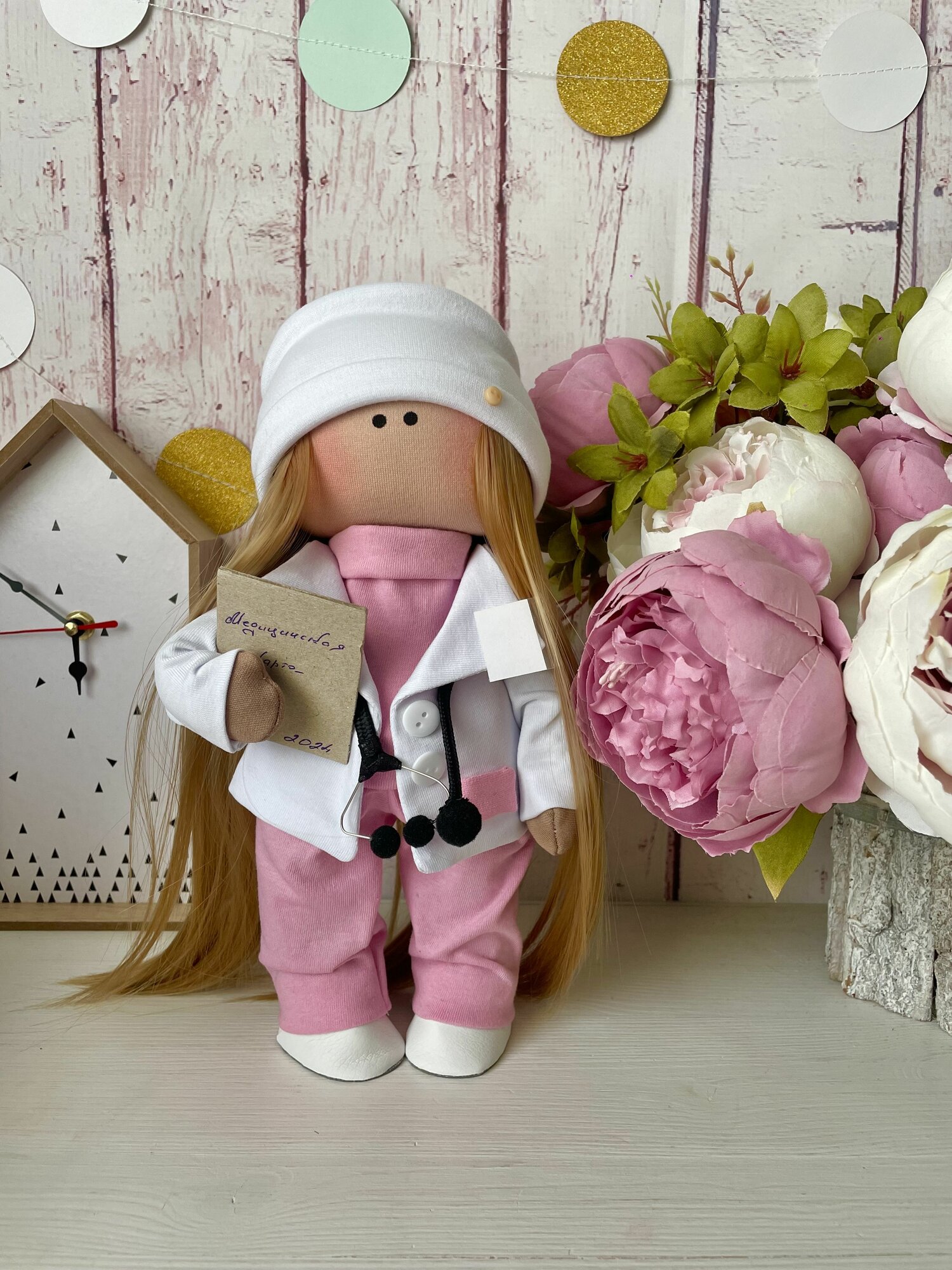 Интерьерная текстильная кукла Тильда 28 см ручной работы