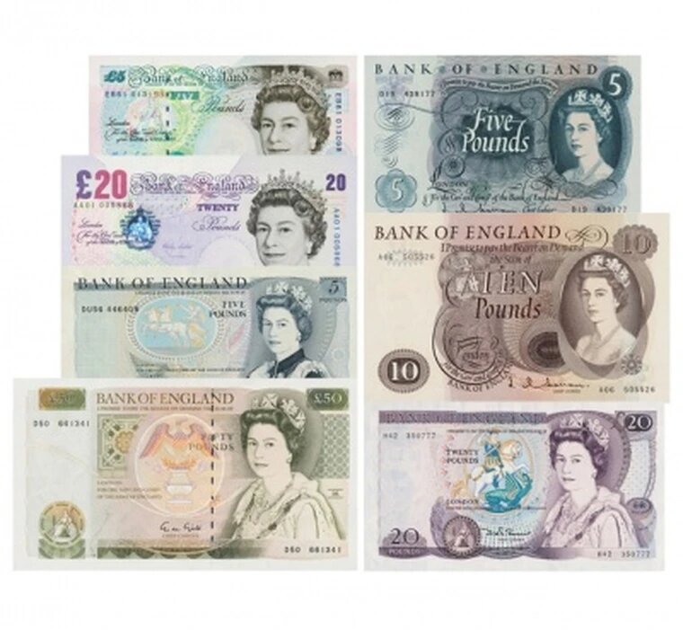 5-50 фунтов стерлингов 1963-2004 Англия, набор 7 копий сувенирная копия, банкноты и купюры редкие коллекционные