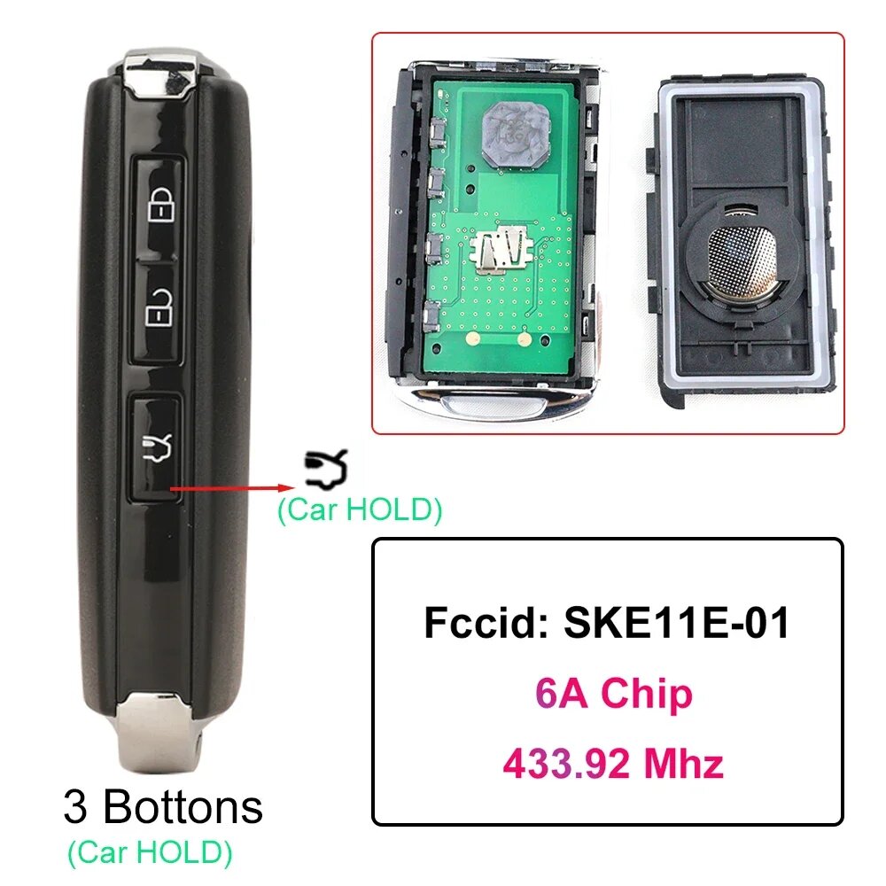 SKE11E-01 + чип 6A + 433,92 МГц автомобильный смарт-брелок для Mazda 3 6 MX-5 MIATA CX-9 CX-3 CX-5 CX-30 Axela CX-4 CX-8 CX9 2019-2023 B blade, 3 bottons(Car Hold)