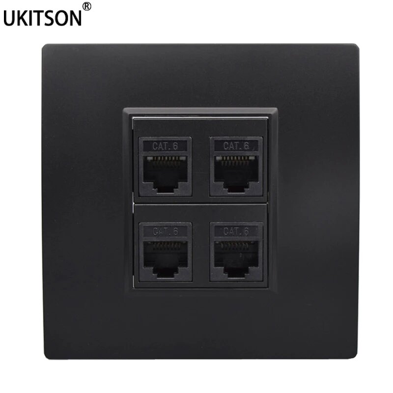 UKITSON 4-портовый RJ45 удлинитель черный 86x86 мм
