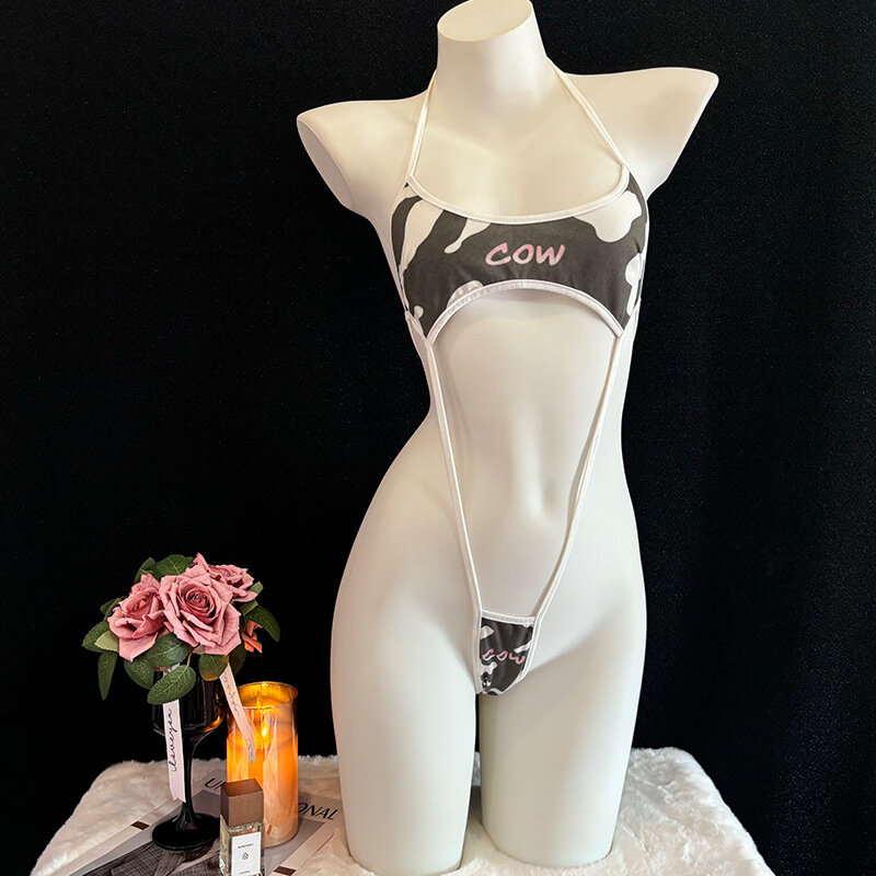 Бикини "Корова", женское, на бретельках, черное