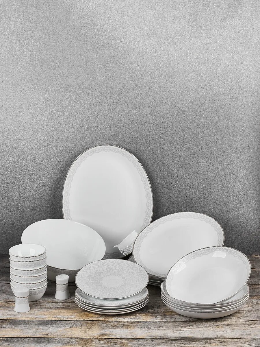 Сервиз Best Opal Lauvin Tusi, стеклокерамика, золотой, серый, белый, 6 персон, 28 предметов