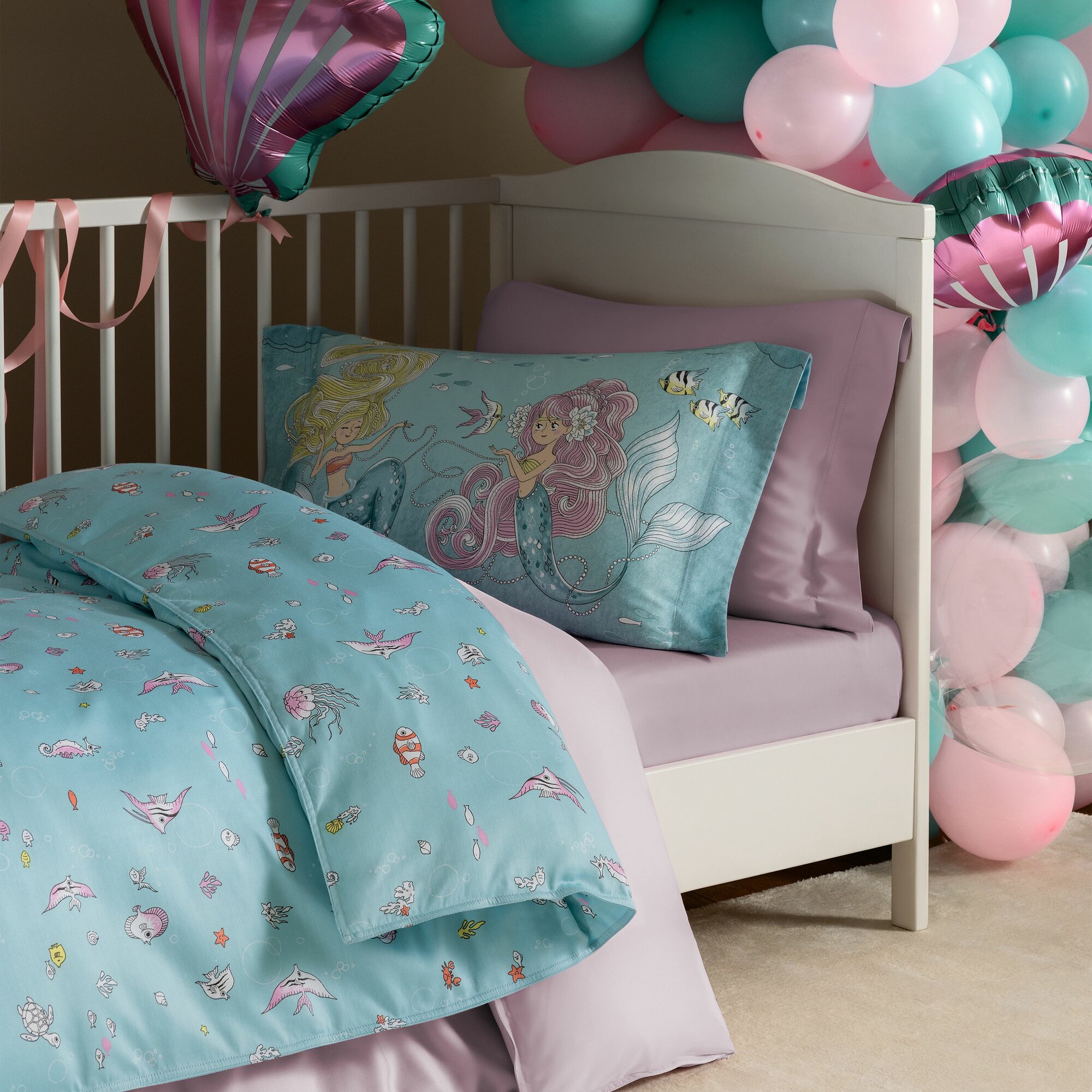 Togas Простыня детская на резинке, односпальная "Мермани" сатин, хлопок, 90х200