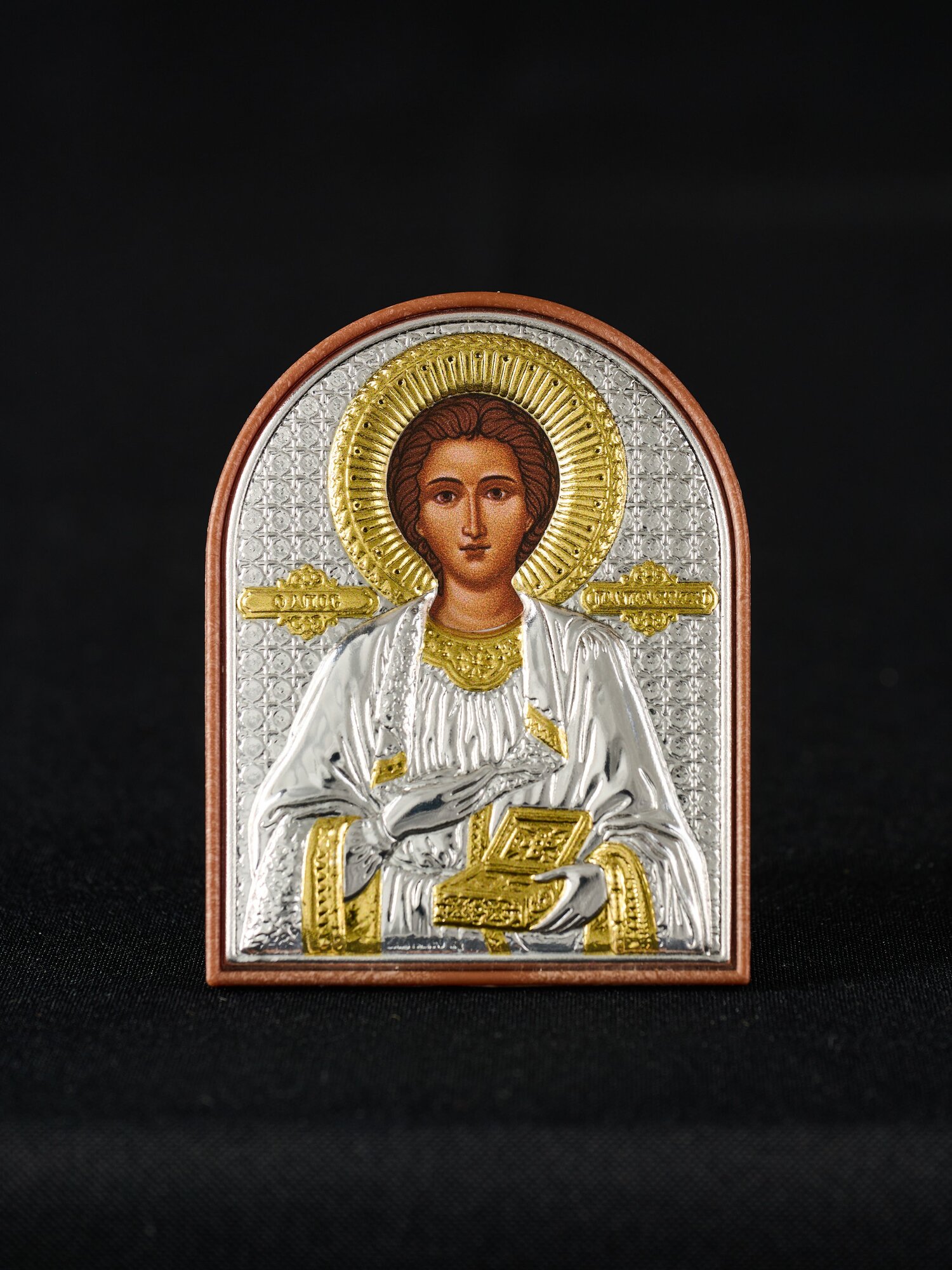 Серебряная икона Целитель Пантелеймон Греческая