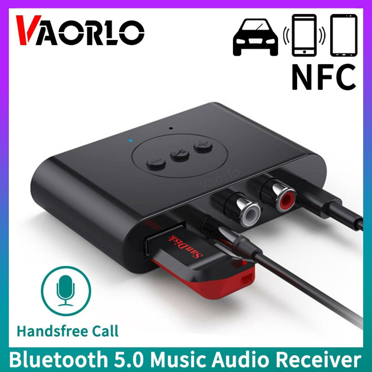 Bluetooth 5.0 аудио приемник NFC U Disk RCA 3.5 мм AUX USB стерео музыкальный беспроводной адаптер с микрофоном для авто