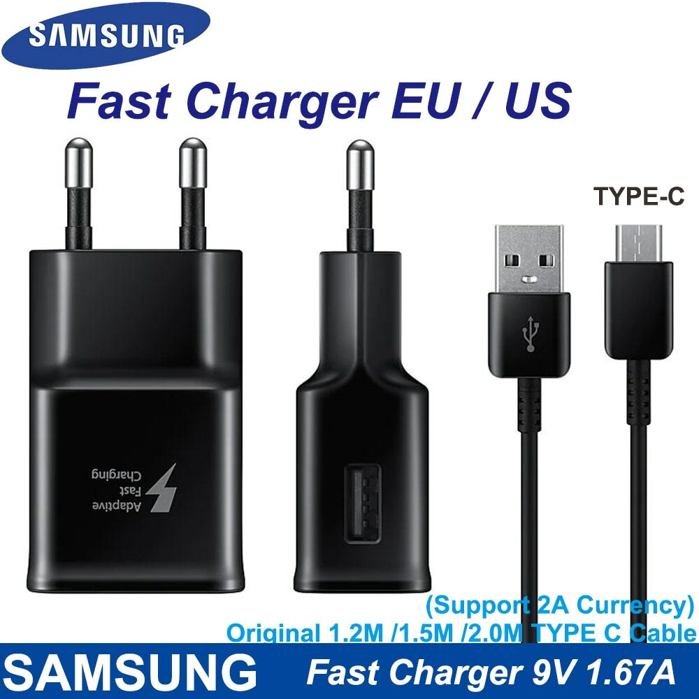 Для SAMSUNG 9V1.67A EU/US для S10 S8 S9 Plus 10 Вт быстрое зарядное устройство дорожный сетевой адаптер кабель Type-C для Samsung Note 10 9 8 7 A50 A70