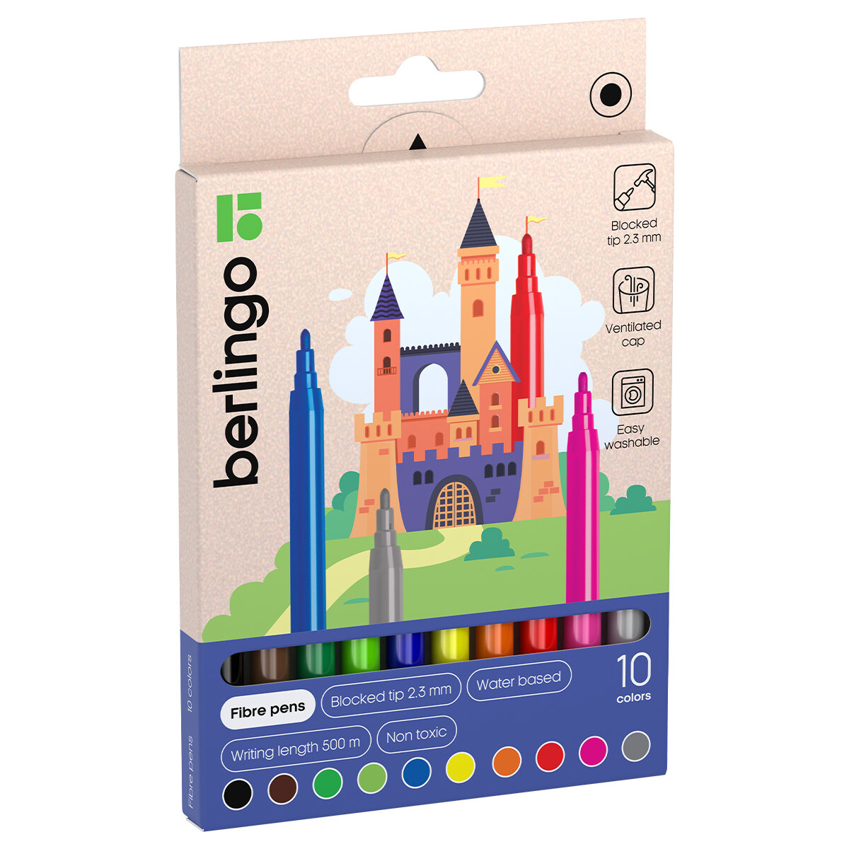 Комплект 12 шт, Фломастеры Berlingo "Замки", 10цв, смываемые, картон, европодвес