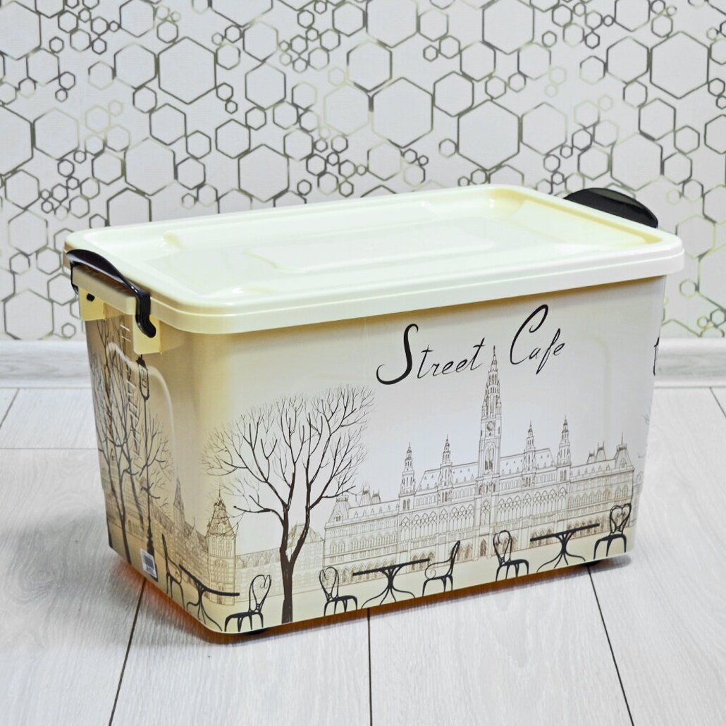 Контейнер для хранения 'Уличное кафе', 35л, на колесах, цвет слоновая кость