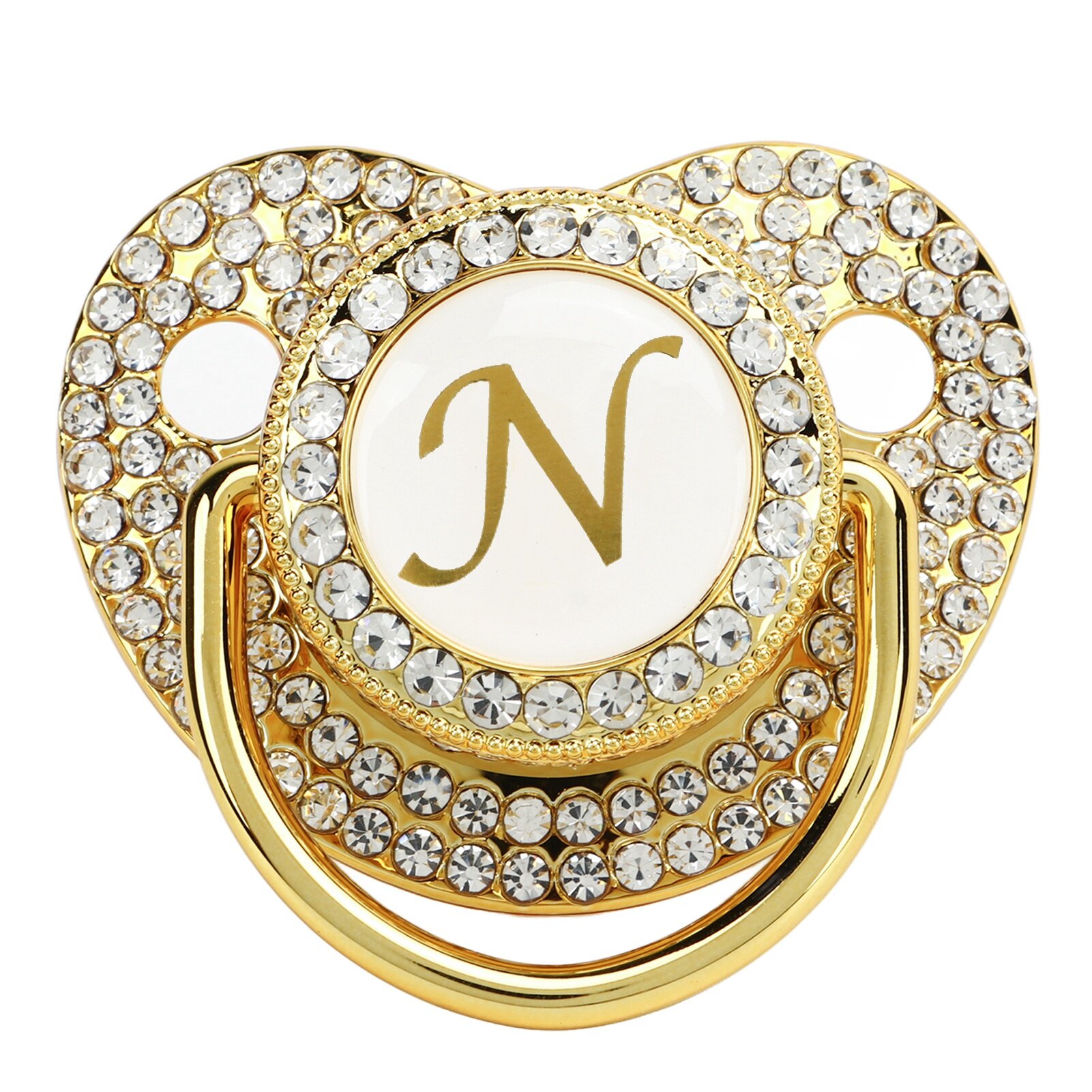 Блестящая соска Baby Bling, золотая соска-клипса в форме буквы N, изогнутая соска с пылезащитным колпачком для новорожденного.