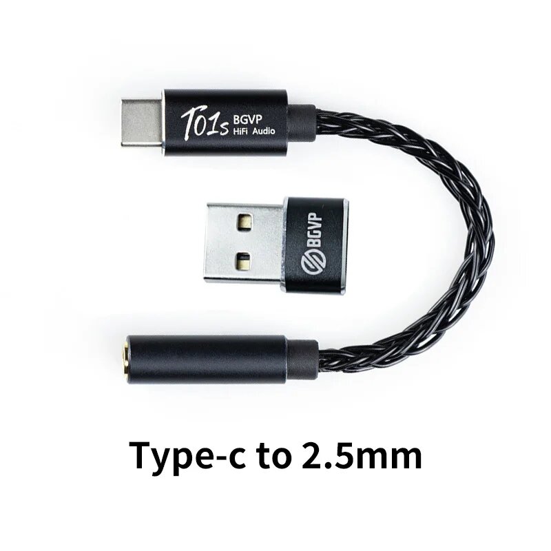 BGVP T01s USB DAC AMP адаптер Type-C на 3,5 мм Black TypeC to 2.5mm