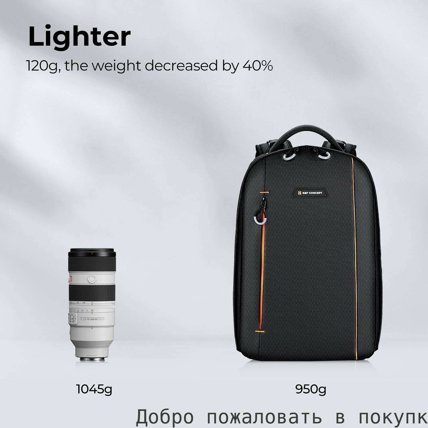 Рюкзак для фотографий и фоторюкзаков K & F CONCEPT водонепроницаемый 18L большой емкости с дождезащитным экраном для DSLR камеры,15.6 "Ноутбук