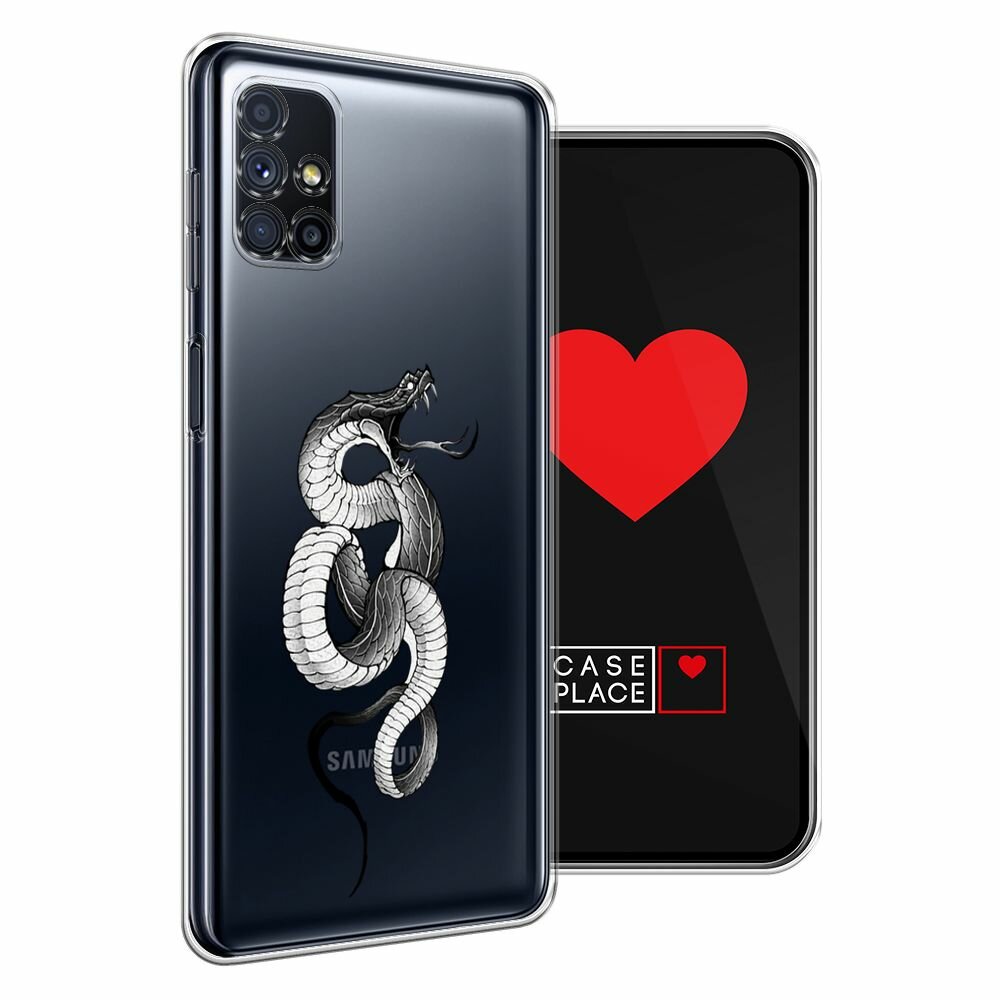 Чехол на Samsung Galaxy M51 / Самсунг Галакси М51 с принтом Монохромная змея рисунок, прозрачный — фото 1