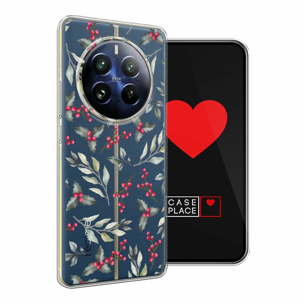 Чехол на Realme 12 Pro / Реалми 12 Про с принтом Зимние ягоды паттерн, прозрачный — фото 1