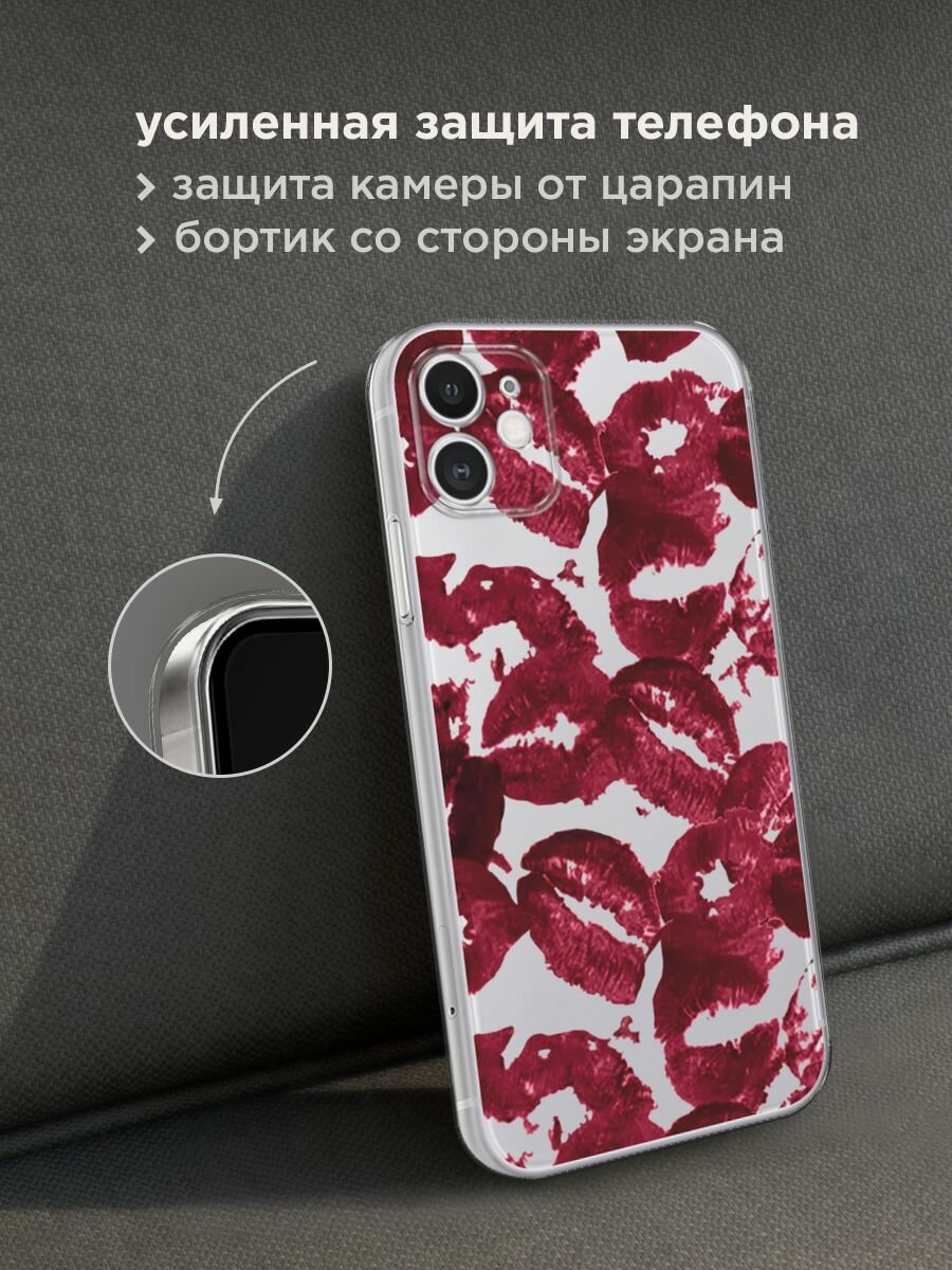 Чехол на Apple iPhone 11 / Айфон 11 с принтом "Помада паттерн 2", прозрачный — фото 1
