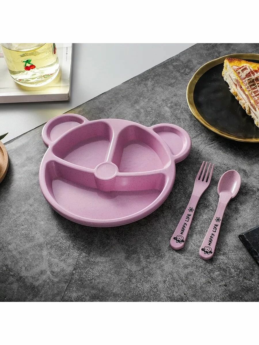 Детская обеденная тарелка, посуда с рисунком медведя из мультика, сетка из пшеничной соломы