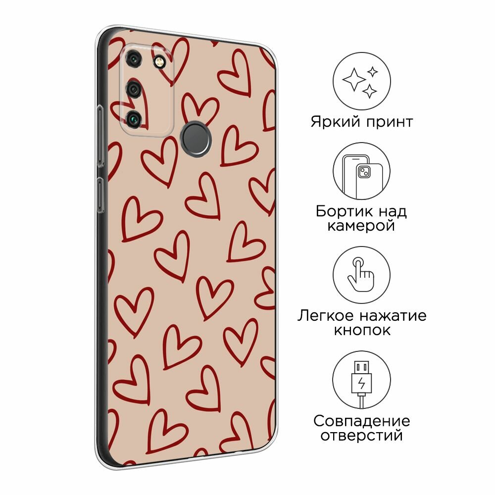 Чехол на Honor 9A / Хонор 9А с принтом "Little hearts doodles 1 - 14 февраля" — фото 1