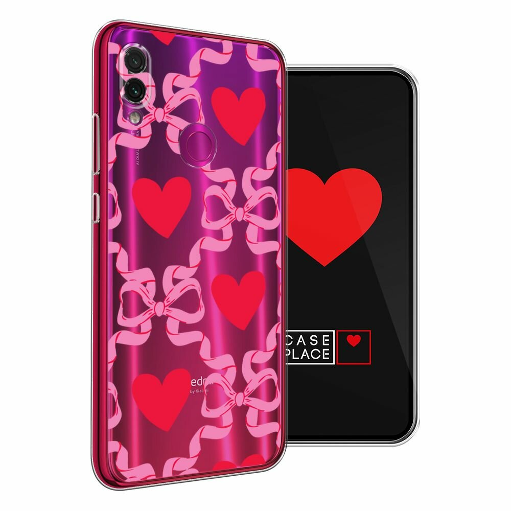 Чехол на Xiaomi Redmi Note 7 / Сяоми Редми Нот 7 с принтом "Hearts and ribbons 2 - 14 февраля", прозрачный — фото 1