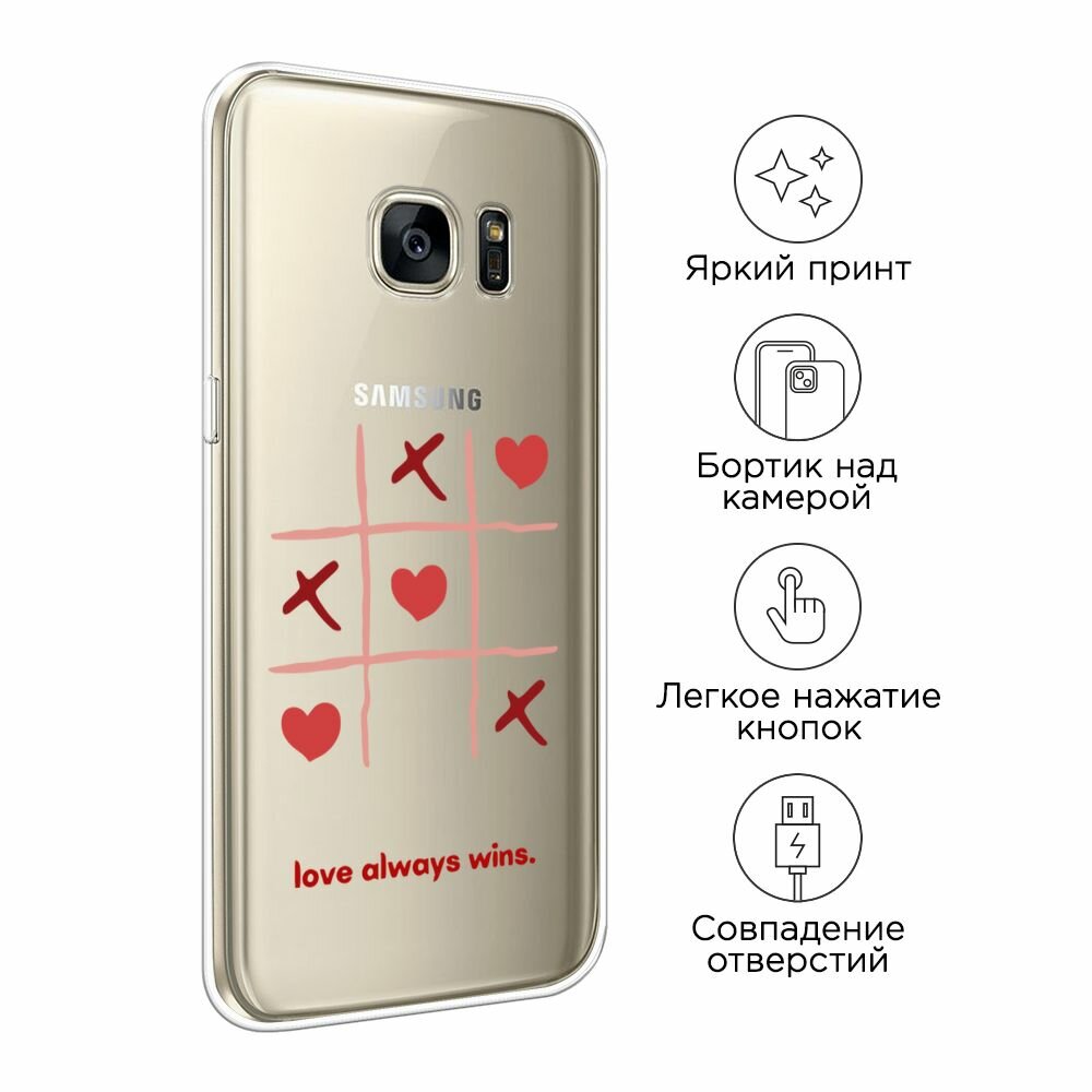 Чехол на Samsung Galaxy S7 / Самсунг Галакси С 7 с принтом "love always wins - 14 февраля", прозрачный — фото 1