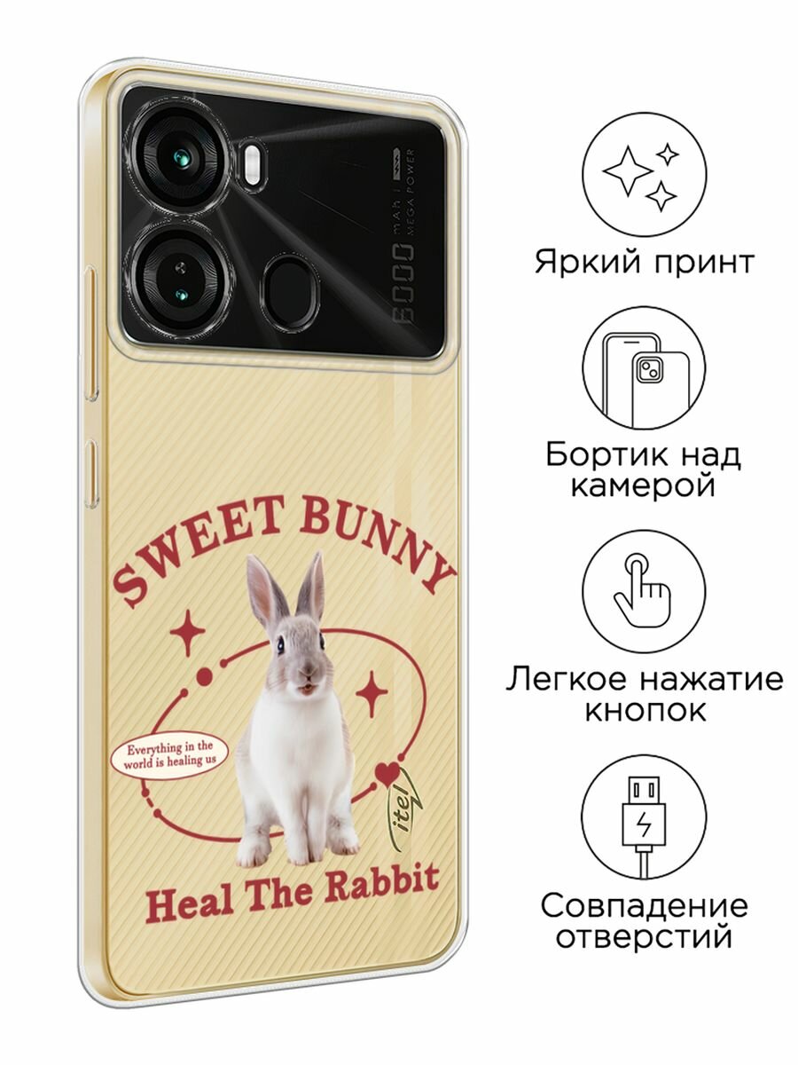 Чехол на Itel P40 / Ител P40 с принтом "Heal the rabbit", прозрачный — фото 1