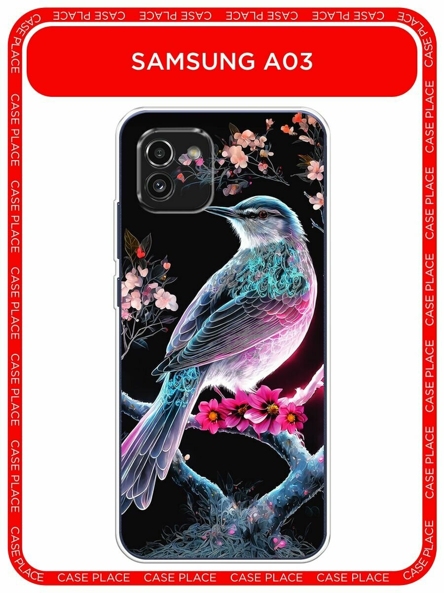 Чехол на Samsung Galaxy A03 / Самсунг Галакси А03 с принтом "Птица на цветущем дереве"