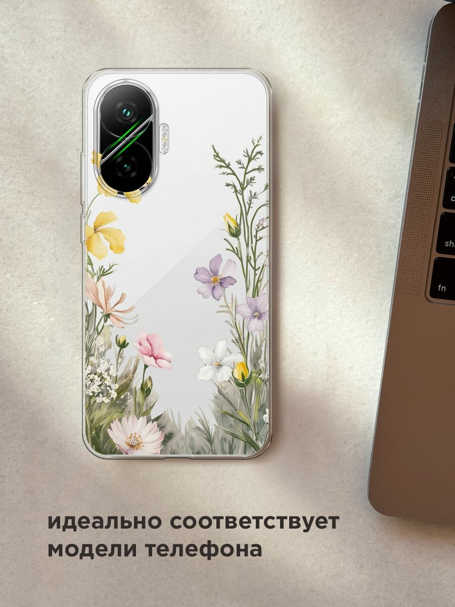 Чехол на Poco F7 / Поко F7 с принтом "Летний винтаж 2", прозрачный — фото 1