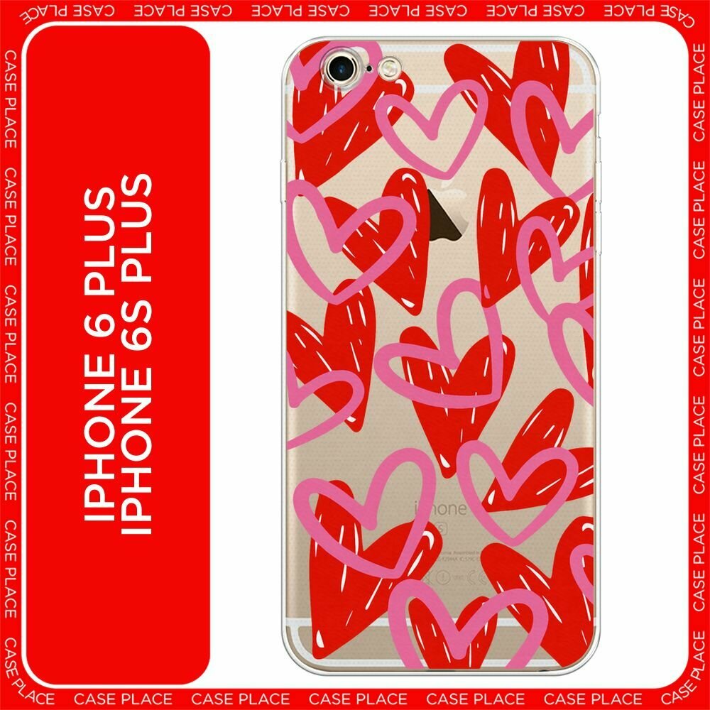 Чехол на Apple iPhone 6 Plus/6S Plus / Айфон 6 Плюс/Айфон 6С Плюс с принтом "Hearts doodles - 14 февраля", прозрачный