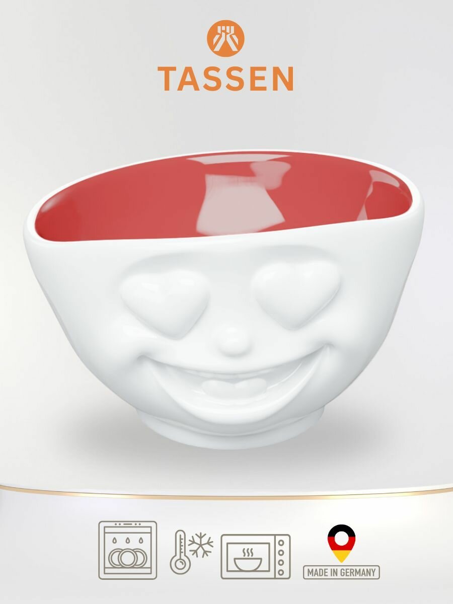 Пиала 500 мл, рубиновый цвет внутри, "Сердечный" Tassen, твердый фарфор с сердечками