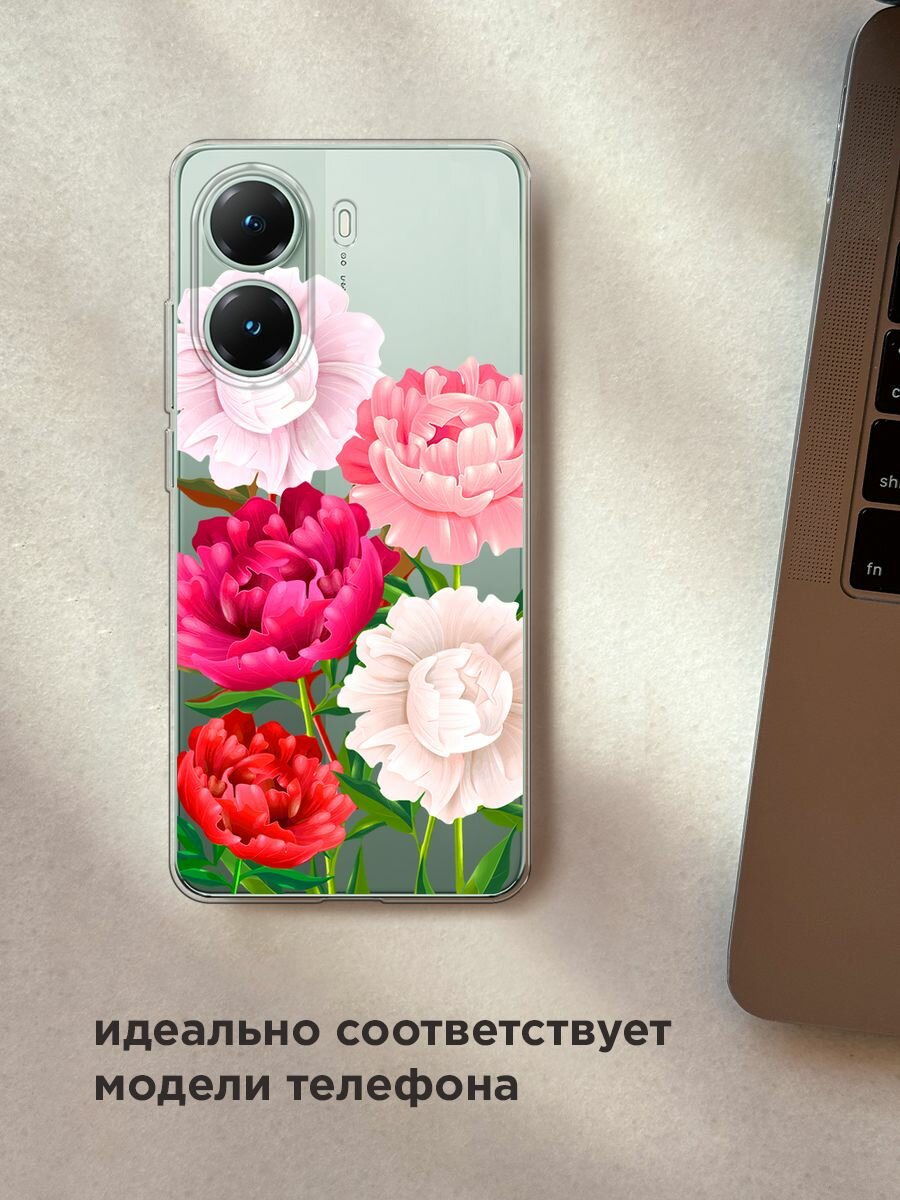Чехол на Poco X7 Pro / Поко X7 Про с принтом "Большие пионы", прозрачный — фото 1