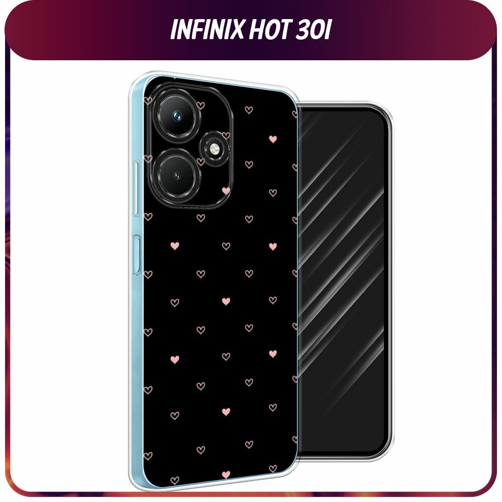 Чехол на Infinix Hot 30i / Инфиникс Хот 30i с принтом "Черный фон и сердечки"