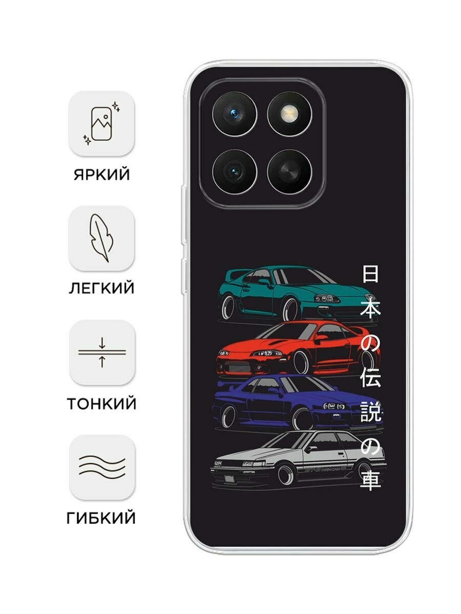 Силиконовый чехол на Honor X8c / Хонор X8c с принтом "JDM Legend cars" — фото 1