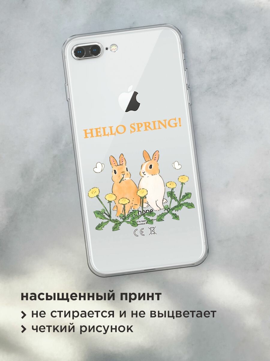 Чехол на Apple iPhone 7 Plus / Айфон 7 Плюс с принтом "Весенние кролики", прозрачный — фото 1