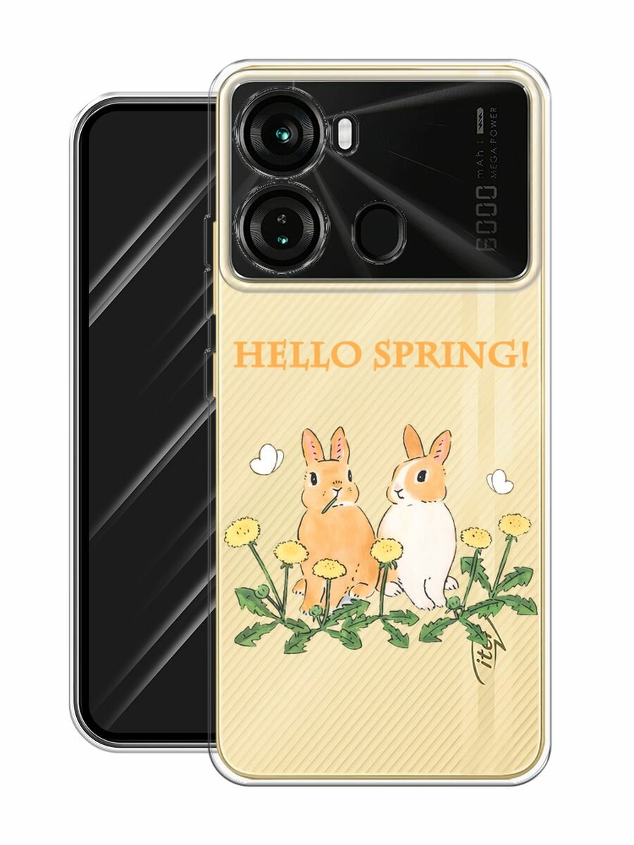 Чехол на Itel P40 / Ител P40 с принтом "Весенние кролики", прозрачный — фото 1
