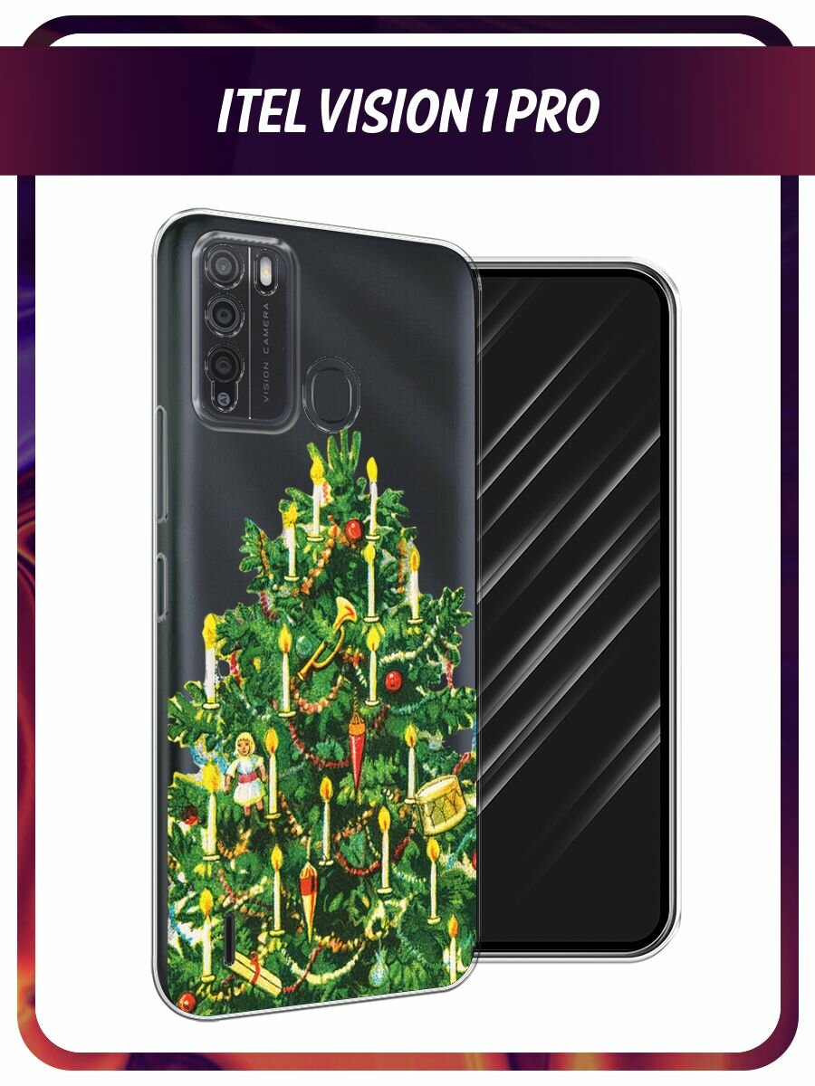 Чехол на Itel Vision 1 Pro / Ител Визион 1 Про с принтом Рождественская ель, прозрачный