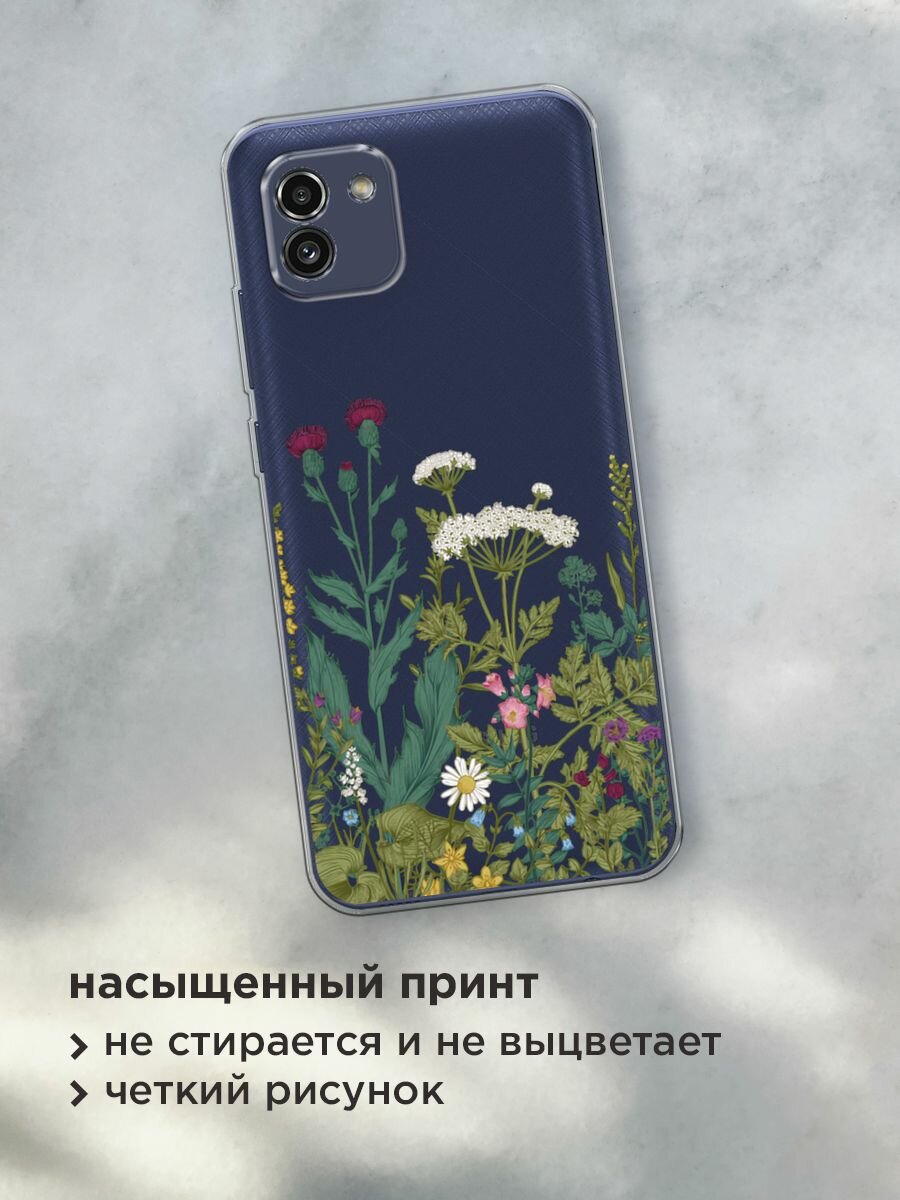 Чехол на Samsung Galaxy A03 / Самсунг Галакси А03 с принтом "Дикие полевые цветы", прозрачный — фото 1