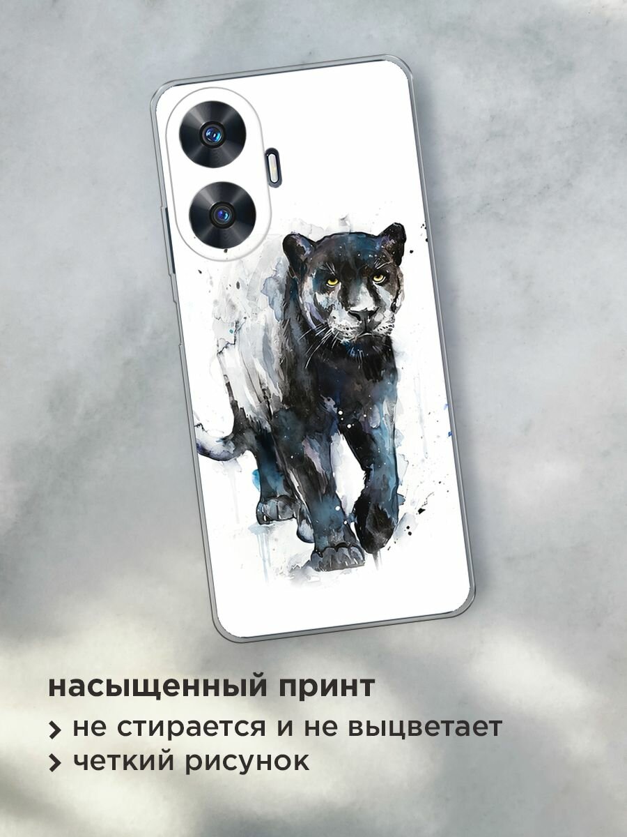 Силиконовый чехол на Realme C55 / Реалми C55 с принтом "Пантера арт 3" — фото 1
