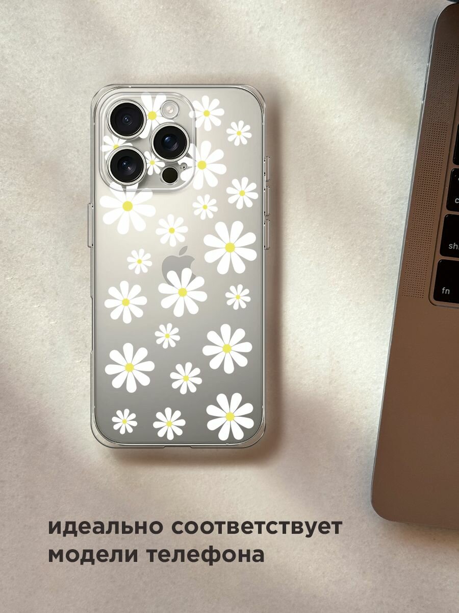 Чехол на Apple iPhone 16 Pro / Айфон 16 Про с принтом "Большие ромашки", прозрачный — фото 1