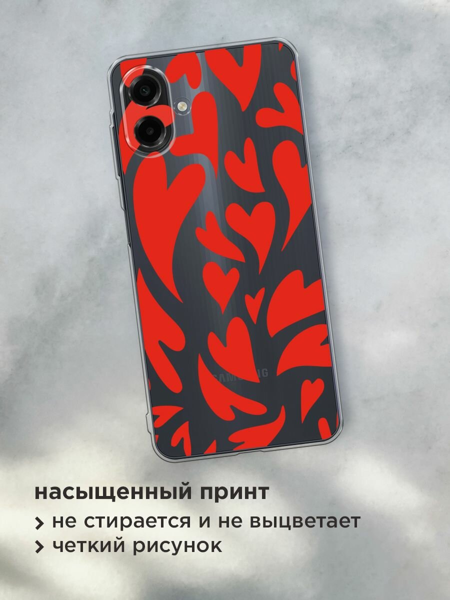 Чехол на Samsung Galaxy A07 / Самсунг А07 с принтом "Crazy hearts 2 - 14 февраля", прозрачный — фото 1