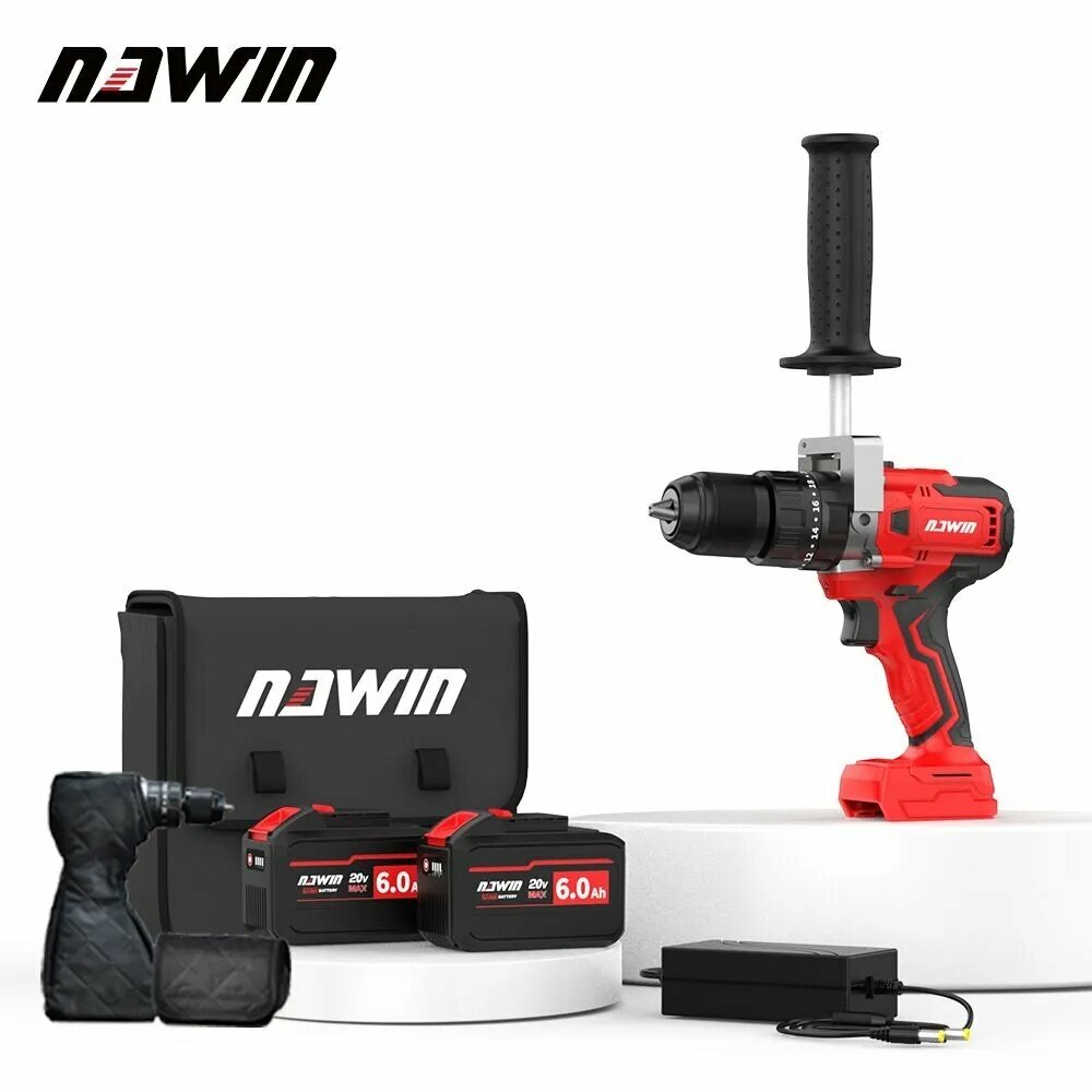 Электрический шуруповерт NAWIN 150NM Скорость холостого хода 2150 об/мин С зимним покрытием Бесщеточный моторный ледовый бур для рыбалки 13mm Емкость аккумулятора 6.0ah