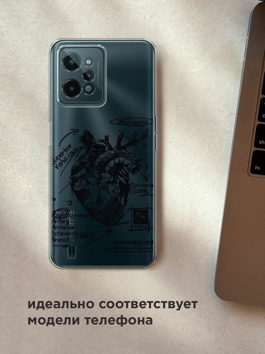 Чехол на Realme C31 / Реалми C31 с принтом "Анатомическое сердце 2", прозрачный — фото 1