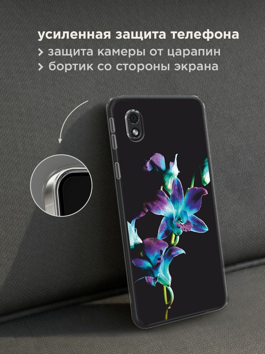 Чехол на Samsung Galaxy A01 Core / Самсунг Галакси А01 Core с принтом "Синий цветок на черном" — фото 1