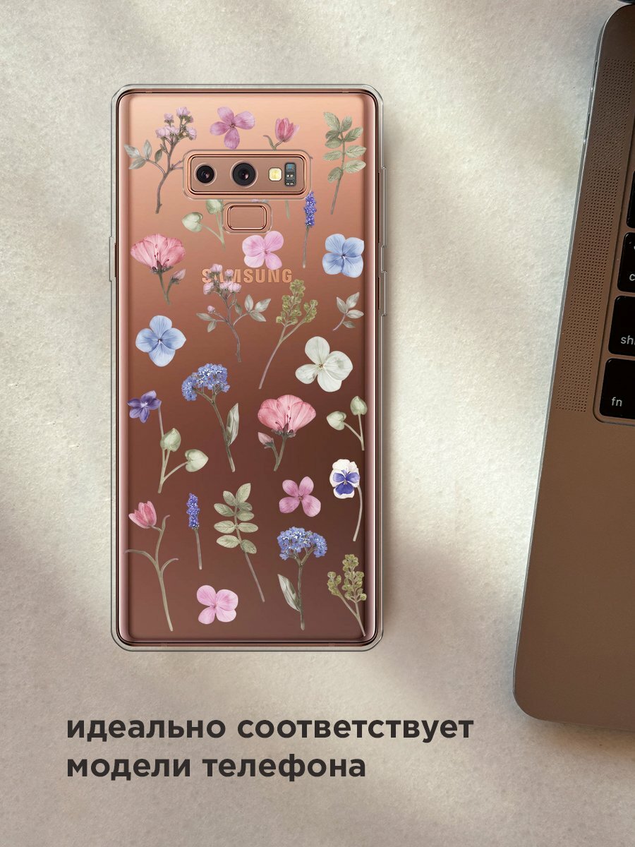 Чехол на Samsung Galaxy Note 9 / Самсунг Галакси Нот 9 с принтом "Гербарий из полевых цветов", прозрачный — фото 1