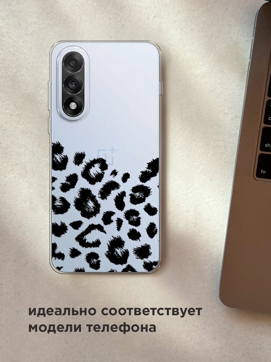 Чехол на OnePlus Nord 5 / Ван Плас Норд 5 с принтом "Окрас леопарда фон черный", прозрачный — фото 1