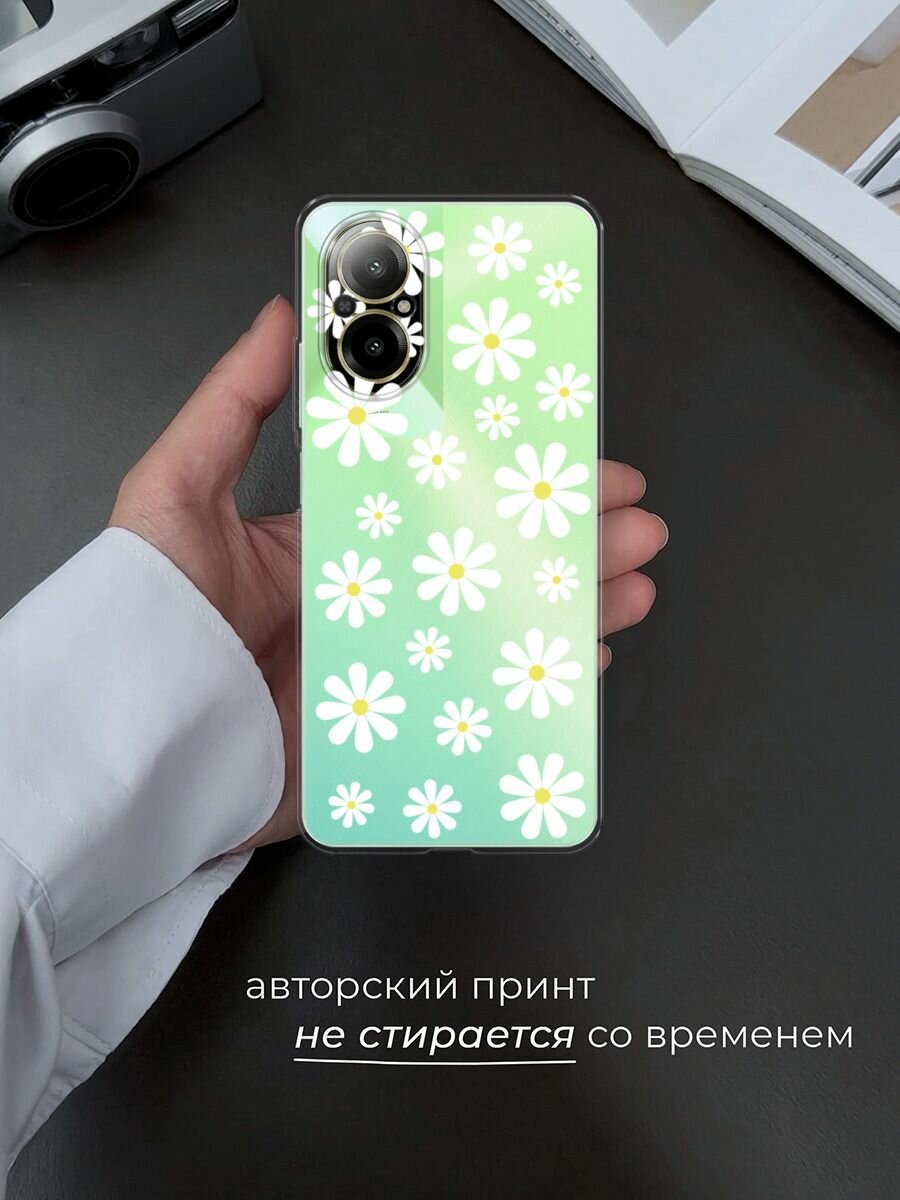 Чехол на Realme C67 4G / Реалми C67 4G с принтом "Большие ромашки", прозрачный — фото 1