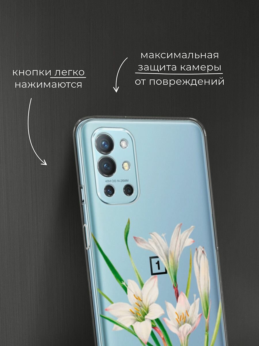 Чехол на OnePlus 9R / ВанПлас 9R с принтом "White lily", прозрачный — фото 1