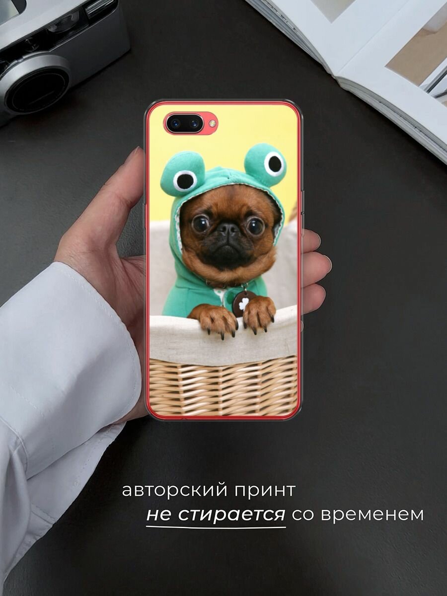 Чехол на Oppo A3s / Oppo A3s с принтом "Собачка в шапке лягушки" — фото 1