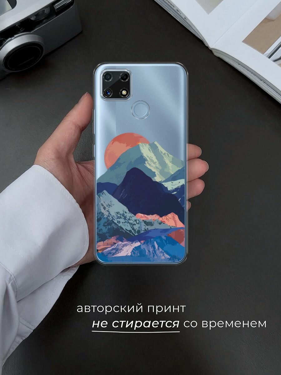 Чехол на Realme C25/C25s / Реалми С25/C25s с принтом "Закат в снежных горах", прозрачный — фото 1